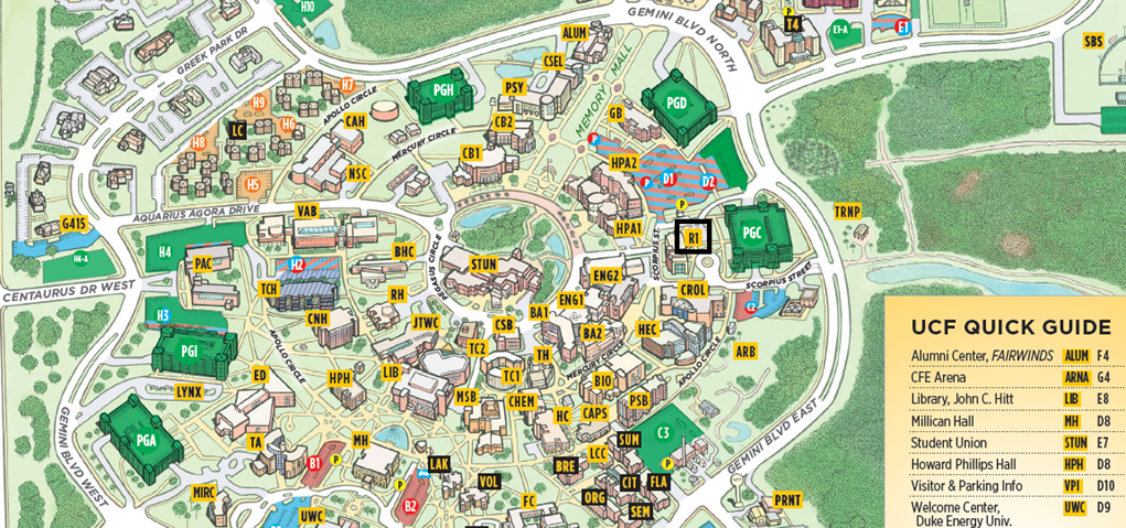 Ucf Campus Map Printable University Of Central Florida Campus Map Art